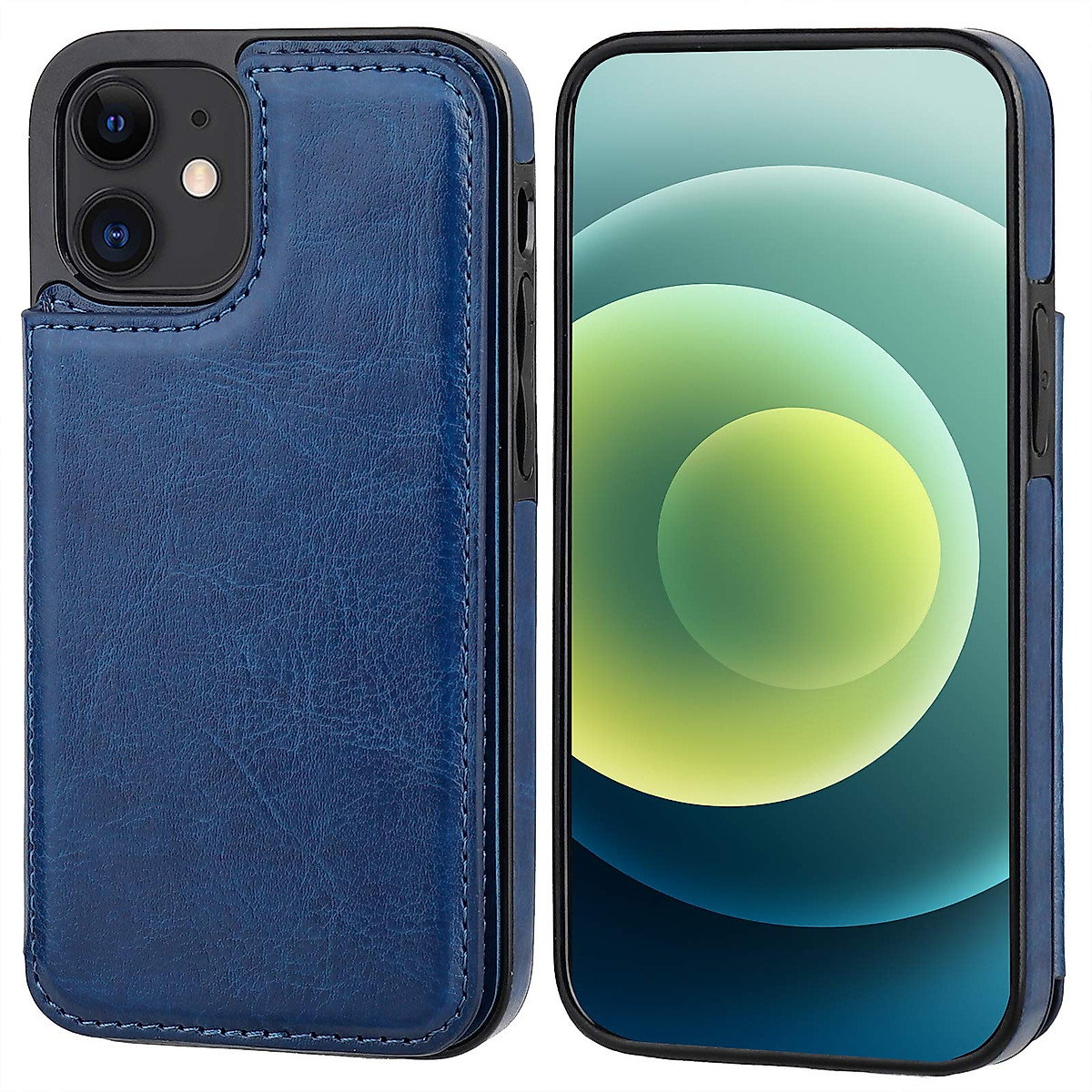 ONETOP Compatible with iPhone 12 Mini Wallet Case with Card Holder, PU Leather Kickstand Card Slots Case, Double Magnetic Clasp and Durable Shockproof Cover 5.4 Inch(Blue)