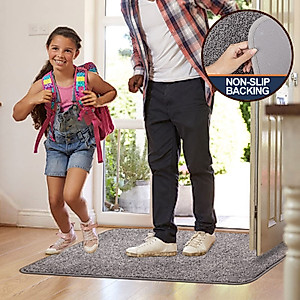 Walensee Indoor Doormat, Front Door Mat for Entrance (20"x32" Light Grey) Machine Washable Entryway Rug Non Slip Dirt Trapper Door Rugs Absorbent Low Profile Shoes Scraper Inside Floor Mats