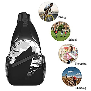 FBCAL Howling Wolf Sling Backpack Unisex Chest Bags Crossbody Travel Hiking Daypack Shoulder Bag For Women Men Teens
