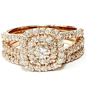 1 1/10ct Diamond Cushion Halo Engagement Wedding Ring Set 10k Rose Gold - Size 6.5