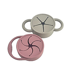 BraveJusticeKidsCo. | Snack Attack I&II Baby Snack Cup | 2 pack | Silicone Collapsible Toddler Snack Cup (Dusty Rose and Fog)
