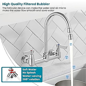 gotonovo Polish Chrome 8 Inch Center Wall Mount 360 Degree Swivel Spout Double Handles Kitchen Sink Faucet Kitchen Commercial Sink Utility Laundry Sink Mixer Tap