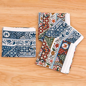 HOULIFE Women Floral Print Handkerchiefs, Vintage Flower Printing Hankies Soft Cotton Ladies Handkerchief for Wedding Party (Mixed 1-8pcs)