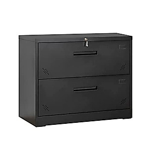Approgreent Lateral File Cabinet with 2 Drawer, Filing Cabinet for Home Office, Metal File Cabinet with Lock, A4-Size/Letter-Size/Legal-Size, Black