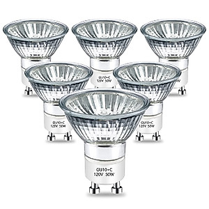GU10 Halogen Bulb 120v 50w Halogen Light Bulbs, 2800k Warm White gu10 Dimmable for Track Light Bulbs Glass Cover for Range Hood Light Bulbs Pack of 6