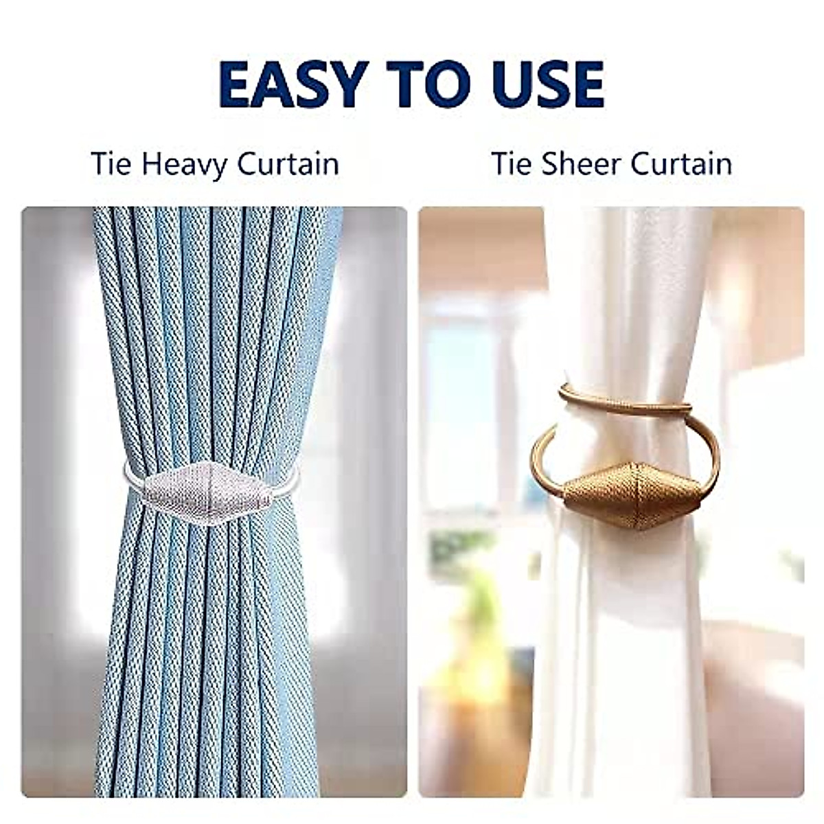 2 Pack Strong Magnetic Curtain Tiebacks for Drapes Window Curtain Holdbacks Clips Drapery for Home Kitchen Office Window Sheer Curtains or Blackout Curtains (Gold Copper)