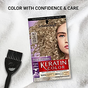 Schwarzkopf Keratin Color Permanent Hair Color Cream, 9.1 Light Ash Blonde, 1 Kit