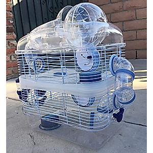 3-Solid Floor Levels Habitat Hamster Rodent Gerbil Mouse Mice Cage with Top Large Running Ball (Blue)