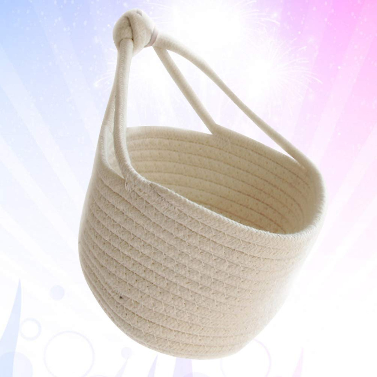 IMIKEYA Wall Hanging Rope Storage Basket Cotton Rope Wall Basket Small Hanging Basket Storage Basket Baby Nursery Organizer Bin for Clothes Toy Keys