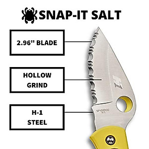 Spyderco Snap-It Salt Knife with 2.96" H-1 Corrosion-Resistant Steel Blade and Black/Yellow Lightweight FRN Handle - SpyderEdge - C26SYL