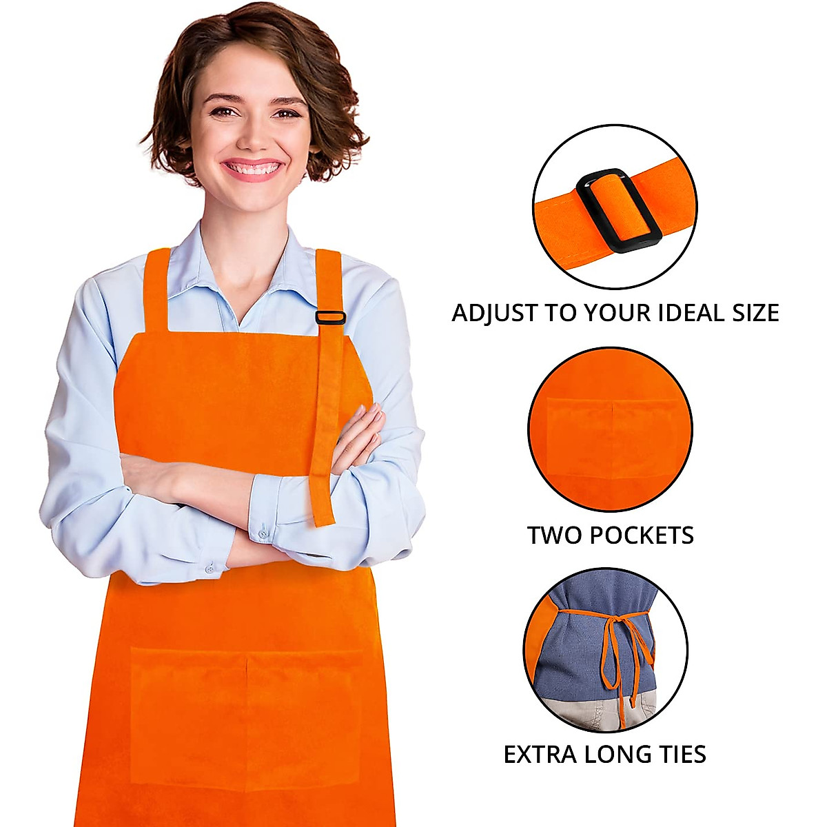 Bundle Set of Utopia Kitchen Flour Sack Tea Towels 12 Pack, 28" x 28" Ring Spun 100% Cotton Dish Cloths and Utopia Kitchen Unisex Adjustable Bib Apron with 2 Pockets Orange
