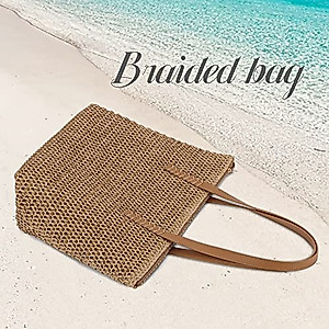 SUKUTU Women Summer Straw Bag Large Capacity Beach Tote Handbag Handmade Woven Vacation Shoulder Bag Purse