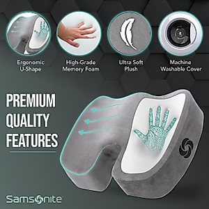 SAMSONITE, Orthopedic Seat Cushion for Office Chair or Car Seat [HIGH GRADE - MEMORY FOAM], Versatile Supportive Pillow with Soft Plush Cover [2.75" THICKNESS], Gray