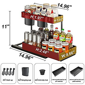 Under Sink Organizer-1 Pack, Kitchen Organization, Cabinet Organizer with 2 Cups and 4 Hooks, Bathroom Organizer