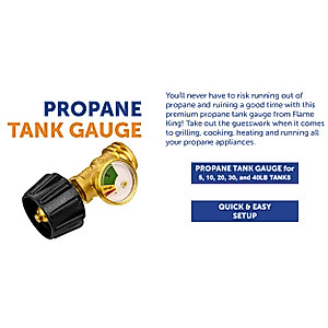 Flame King Propane Tank Gauge Level Indicator, Leak Detector Gas Pressure Meter, Color Coded & Glows in The Dark, Universal for All Cylinders, Solid Brass (2-Pack)