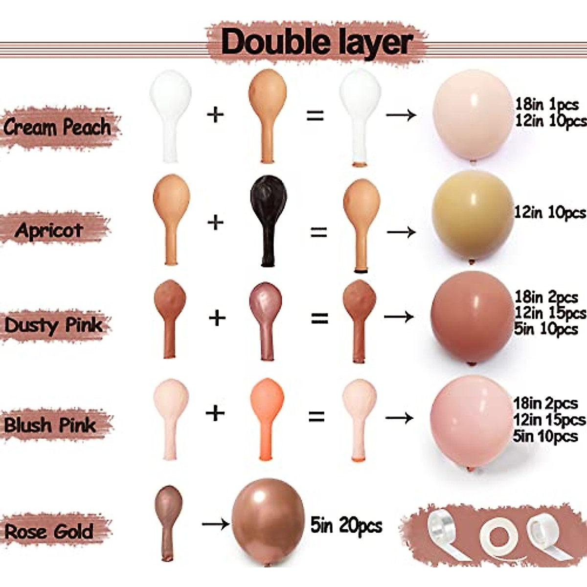 Dusty Pink Brown Balloon Garland Nude Tan Pink Rose Gold Metallic Double Stuffed Latex Party Balloons For Baby Shower Birthday Wedding Bachelorette Party Decorations