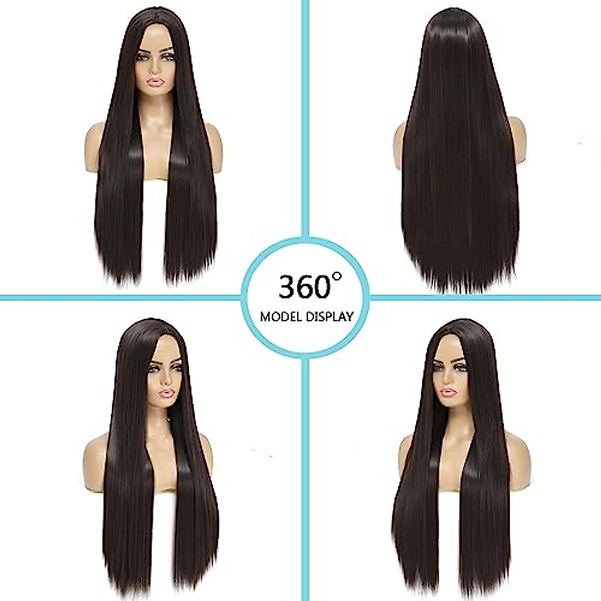 Long Straight Highlights wig Middle Part Natural hairline Synthetic Wigs for Women 24 Inch Heat Resistant Fibre for Daily Party Use(Dark Brown Mixed Brown)