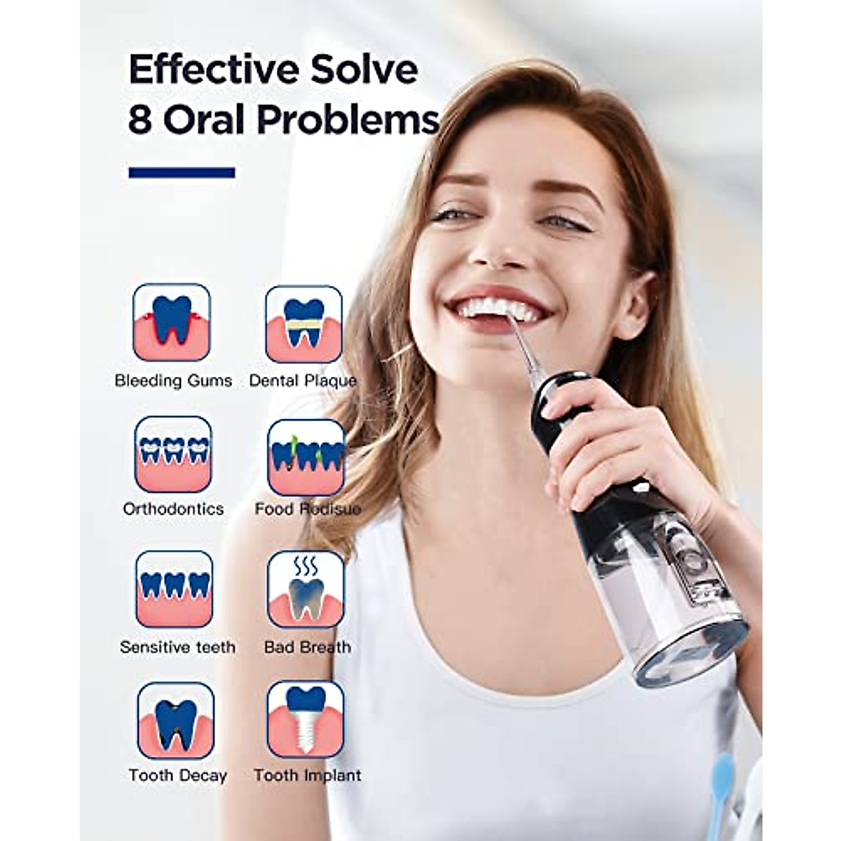 Elifloss Water Dental flosser Oral Irrigator with 4 Modes, 7 Tips, Adjustable Intensity IPX7 Waterproof