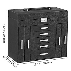 ANWBROAD Huge Jewelry Box Jewelry Organizer Case 6 Tier 40 Hooks Display Storage Holder with Lock Mirror Girls Jewelry Box Earrings Rings Necklaces Bracelets Earrings Gift Faux Leather Black UJJB018B