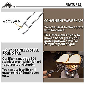 camping moon CAMPINGMOON 11 inch Anti-Scald Stainless Steel Barbecue Cooking Grill Grate Lifter S200