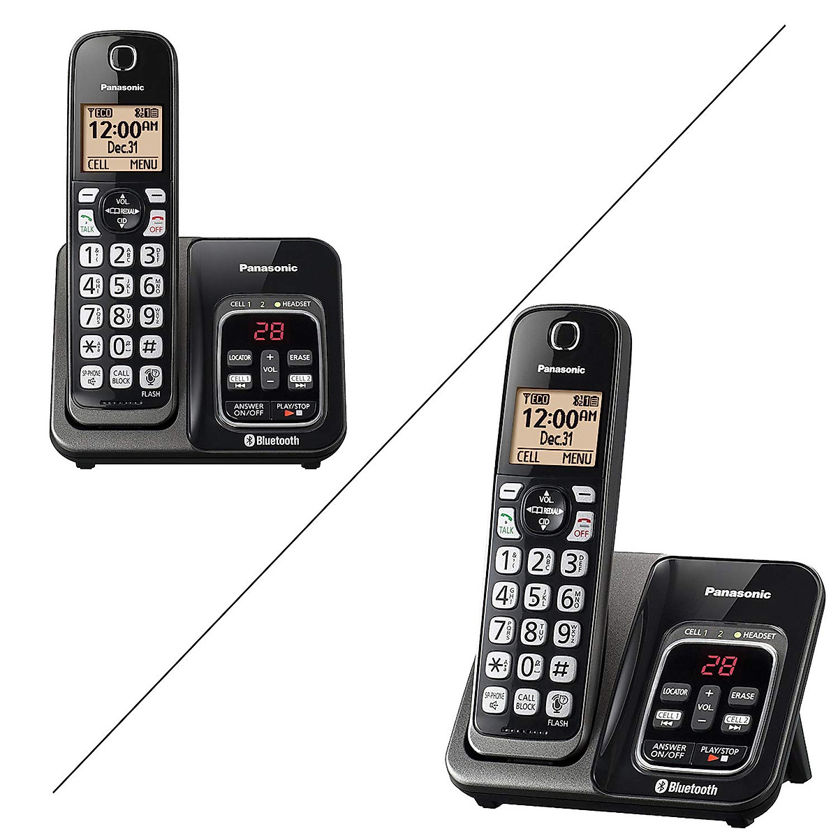 Panasonic KX-TG833SK Link2Cell Bluetooth with Talking Caller ID 3 Handset Cordless Phone (Renewed)