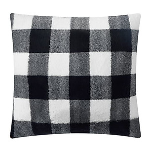 Dearfoams Plaid Pillow, 20"x20", Black and White Buffalo Check