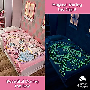 GLOWING SNUGGLES Princess Unicorn Glow in The Dark Blanket for Girls - Unicorn Princess Birthday Halloween Thanksgiving for Girls; Unicorn Princess Toys; Cute Soft Room Decor