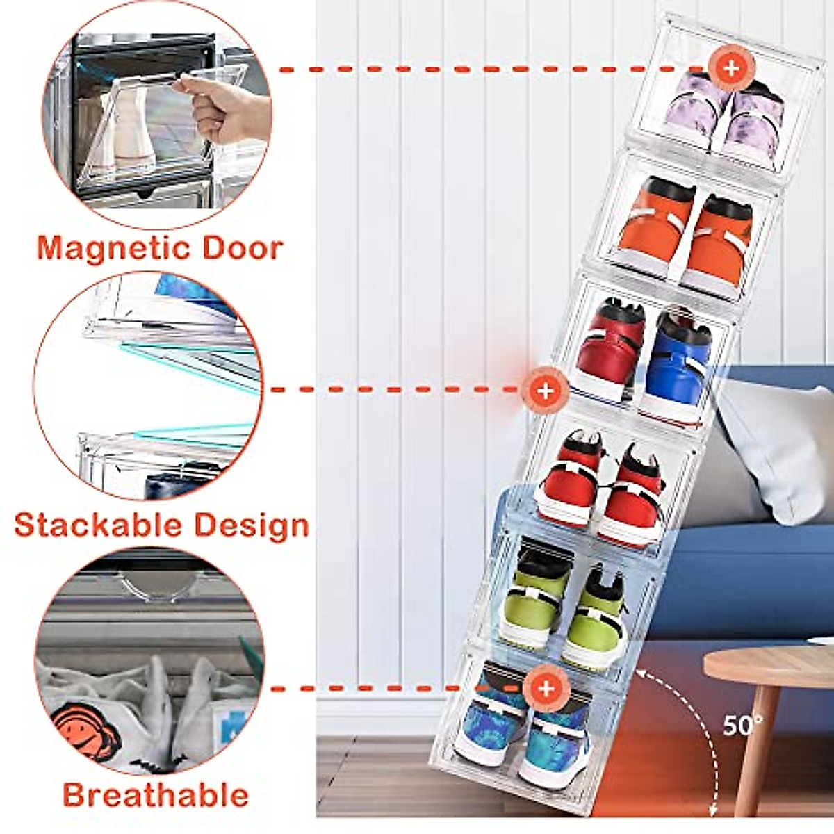 Shoe Storage Boxes Clear Plastic Stackable,3 Pack Acrylic Modular Shoe Organizer for Closet, Shoe Containers Case for Sneaker Storage, White-01