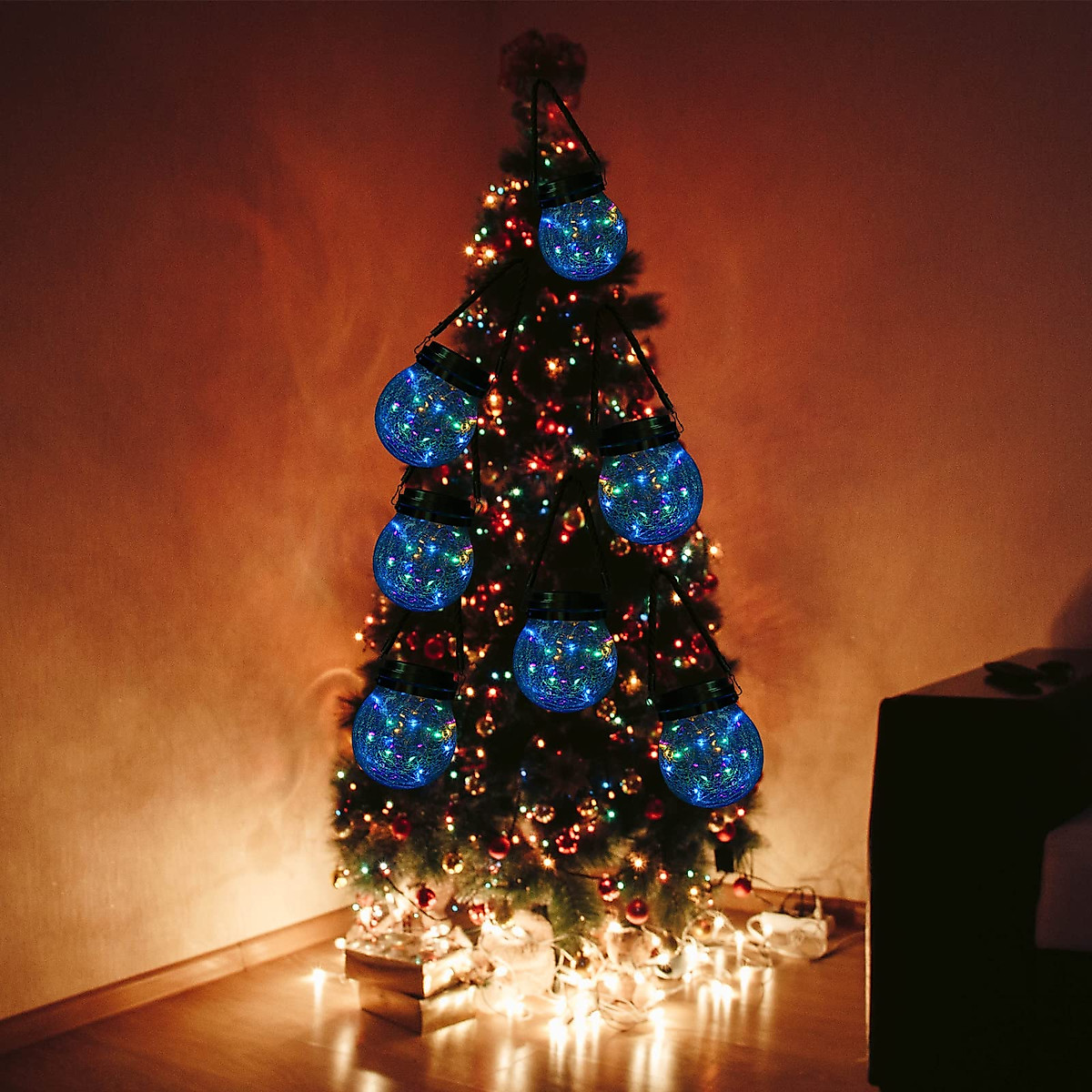 RNEHON Solar Lantern, 2 Pack Outdoor Lanterns Crackle Glass Ball Lights, 30 LED Waterproof Solar Lights Garden Patio Solar Lights Outdoor Decorative Backyard Halloween Christmas Decor