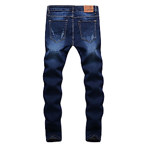 ZLZ Blue Ripped Distressed Jeans for Men Slim Fit, Men's Fashion Design Destroyed Jeans Pants with Holes Stretch Fit Size 34