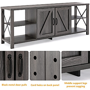 AUXSOUL 70 Inch TV Stand for 75 Inch TV, Farmhouse Entertainment Center with Storage Shelves & Barn Door, TV Console Cabinet for Living Room Bedroom,Grey Wash