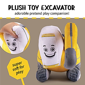 Plush Creations Excavator Toy Figure, Plush Construction Stuffed Truck, Interactive Excavator Truck Toy for Toddlers