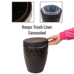 Mind Reader Basket Collection, Round Wastepaper Basket with Swivel Lid and Toilet Brush Set, Bathroom, 2 Piece Set, Bin is 8.75"W x 11.25"H and the brush is 15.25" H, 8.75"L x 8.75"W x 11.25"H, Brown