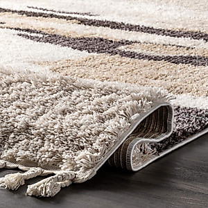 nuLOOM Elliot Soft Abstract Shag Tassel Plush Area Rug, 8x10, Beige