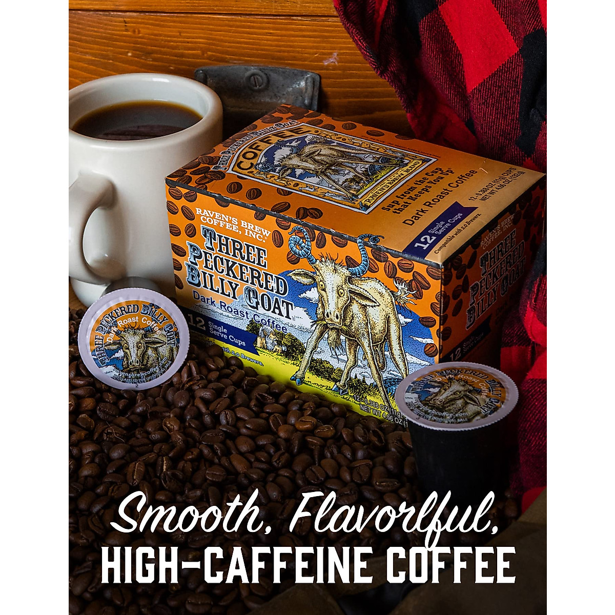Raven’s Brew Coffee High Caffeine Dark Roast K-Cup Compatible Single Serve Pods — Three Peckered Billy Goat 12ct