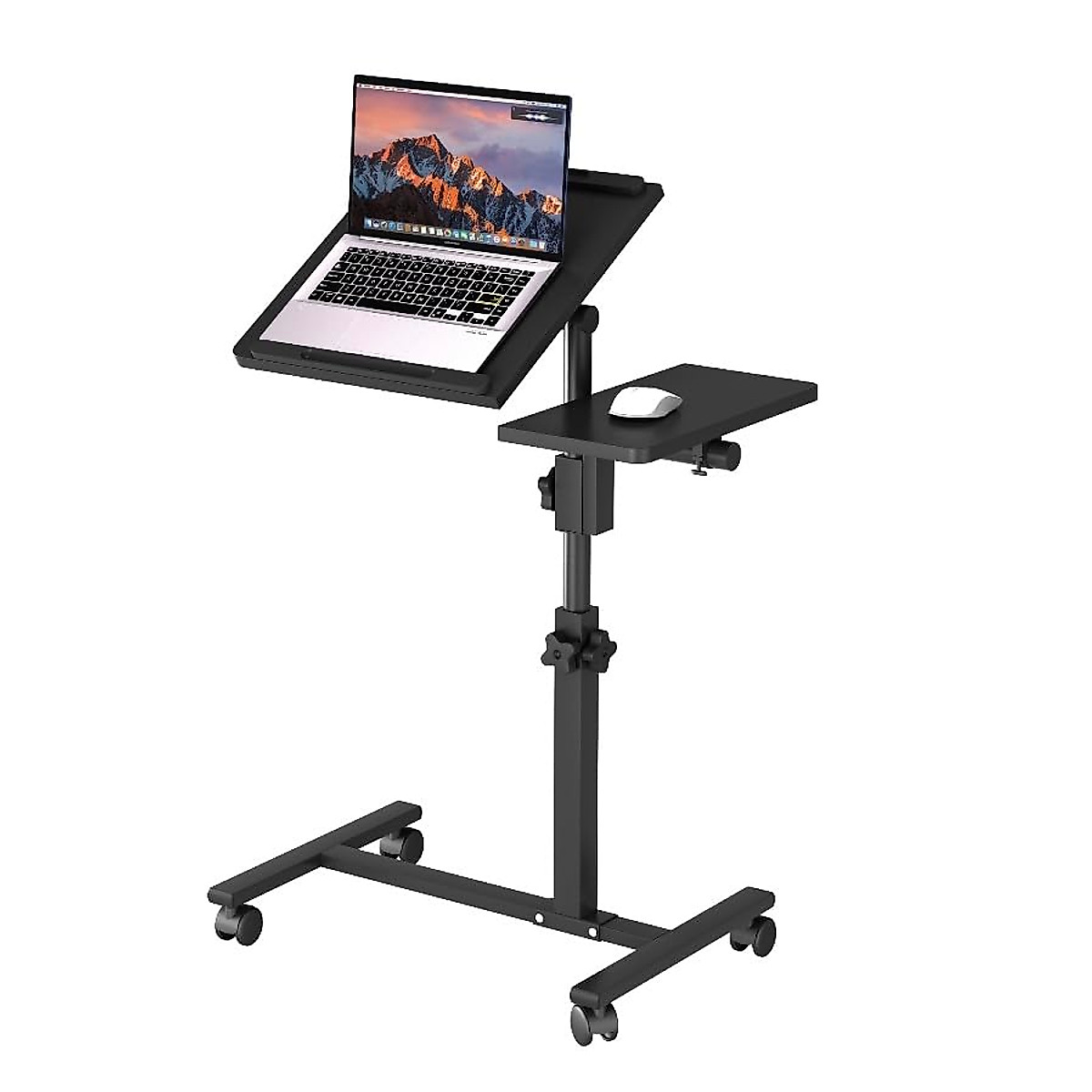 NC Furist Bedside Table Rolling Laptop Tray and Projector Cart, Height Adjustable Presentation Cart with Wheels | Overbed Table with Tilting Tabletop (QQ-15 Black))
