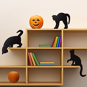 Jetec 3-Piece Black Wooden Cat Silhouette Hanging Signs for Halloween, Scary Family Home Party Door Decorations