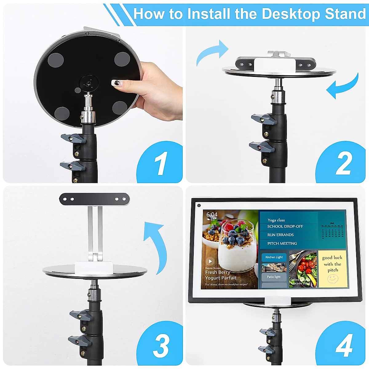 Aluminum Desktop Stand for Echo Show 15, Echo Show 15 Stand Swivel and Tilt, Adjustable and Foldable Stand with 360 Degree Rotatable Base, Multi-Angles, Easy Switch Device in Portrait and Landscape