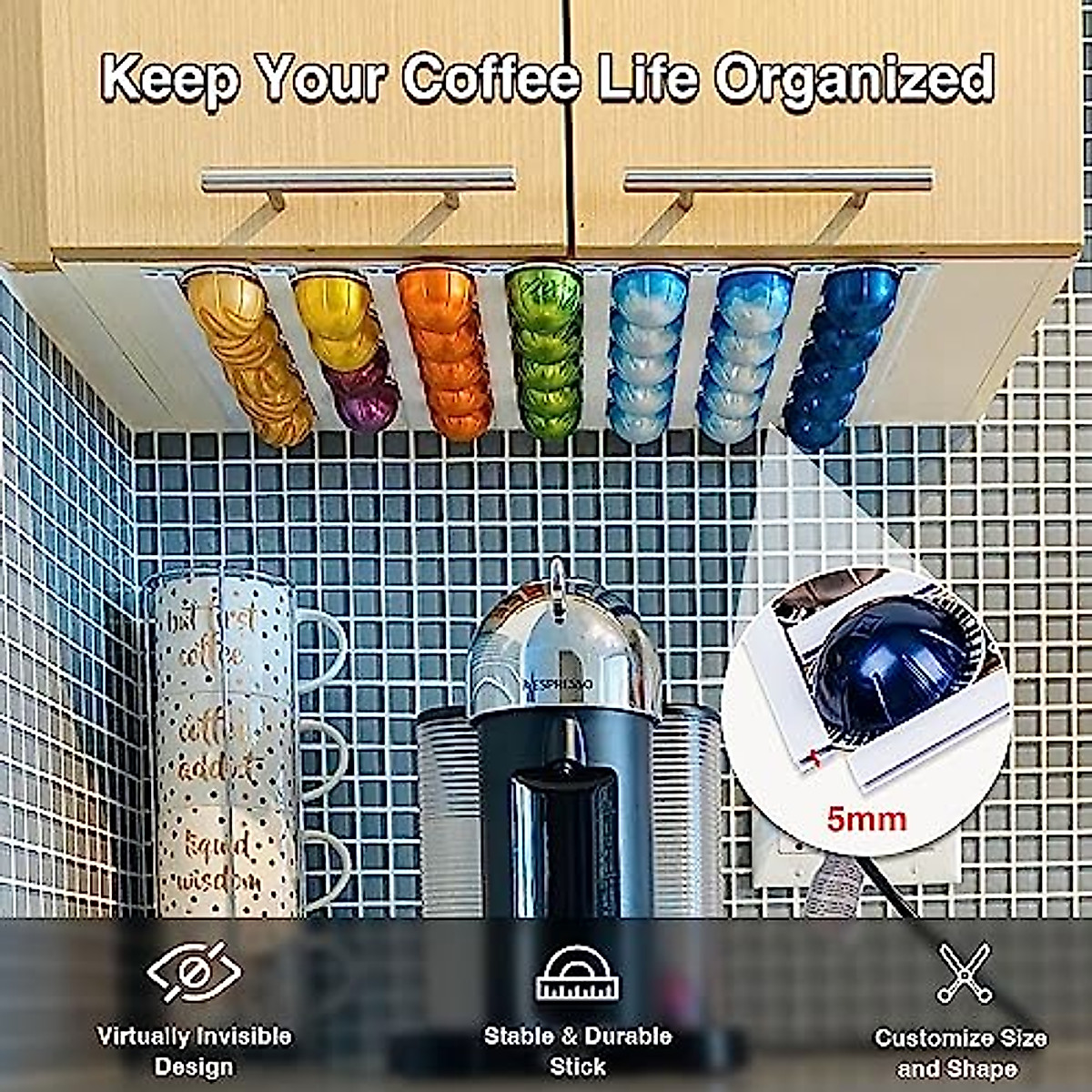 Nespresso Pods Holder for Coffee Pod Holder, k-Cup Organizer Storage on Coffee Bar Accessories And Organizer Wall Mount Under Cabinet Coffee Maker