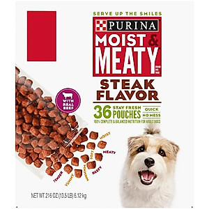 Purina Moist & Meaty Dog Food, Steak Flavor - 36 ct. Pouch