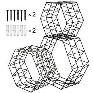 ERYTLLY Hexagon Hanging Floating Shelves, Wall Mounted Metal Farmhouse Storage Honeycomb Decorative Shelf Display Set of 3 - Modern Room Decor for Bathroom, Kitchen, Bedroom (Black)