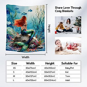 Mermaid Blanket - 40x50 Inches Cute Throw Blanket for Kids - Soft Fuzzy Blankets for Couch & Office