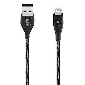 Belkin DuraTek Plus USB Lightning Cable - USB-A Cable with Leather Strap - Ultra-Strong Charging Cable With Flexible Insulation - Compatible with iPhone, iPad, Airpods and More - 6ft/1.8m (Black)