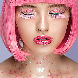 MEICOLY 2pcs Face Body Glitter,Singer Concerts Festival Rave Accessories,Mermaid Face Glitter Gel,Sparkling Sequins Glitter Face Paint,Chunky Glitter for Eye Lip Hair,100ml,White+Pink