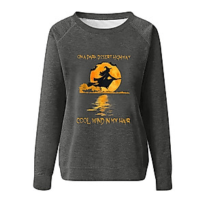 Womens Hoodies Womens Halloween Crewneck Long Sleeve Sweatshirts Pullover Funny Witch Ghost Graphic Shirts Loose Fashion Halloween Costume Women（A-Dark Gray XX-Large）