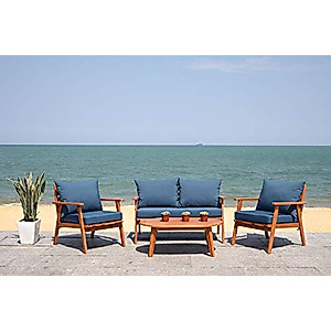 SAFAVIEH PAT7050A Collection Deacon Natural and Beige 4-Piece Outdoor Patio Set
