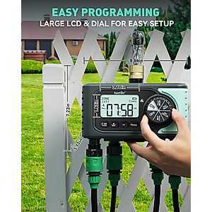 RAINPOINT Sprinkler Timer, 4 Outlets Hose Timer with Brass Inlet, Water Timer with Rain Delay/Manual/Automatic Timed Controller System, Programmable Digital Irrigation Timer for Lawn Yard, 4 Zone
