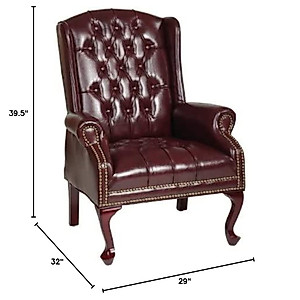 Office Star TEX Traditional Queen Anne Style Chair with Thick Padded Seat and Lumbar Support Back with Royal Cherry Finish Wood Legs, Jamestown Oxblood Vinyl