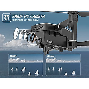NEHEME NH760 Drones with 1080P HD Camera for Adults, WIFI FPV Live Video, RC Quadcopter Foldable Drones for Kids Beginners, Headless Mode, One Key Start Toys Gifts with 2 Batteries, Upgraded Version