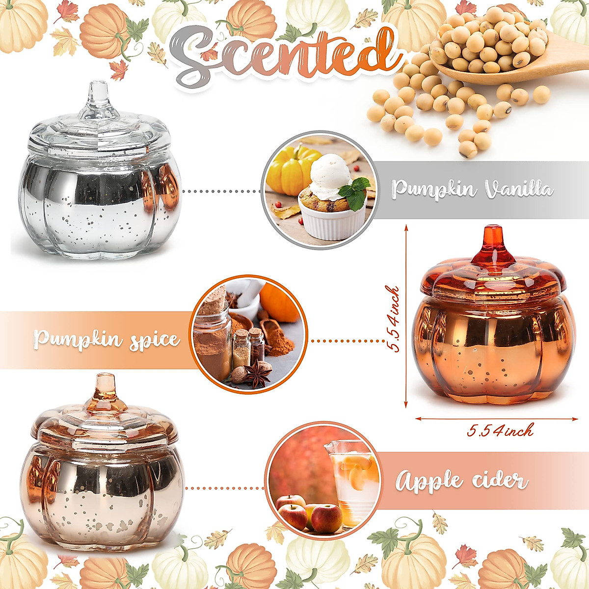 Pumpkin Shaped Candle, Fall Farmhouse Decoration, Autumn Pumpkin Spice Scented Set, Halloween Thanksgiving Candle Gift(3 x 4.5oz)